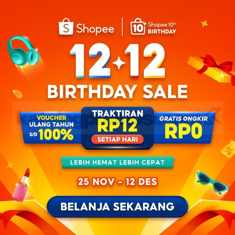 Shopee 12.12 Birthday Sale - Traktiran Rp12 Gratis Ongkir dan Voucher Ulang Tahun!