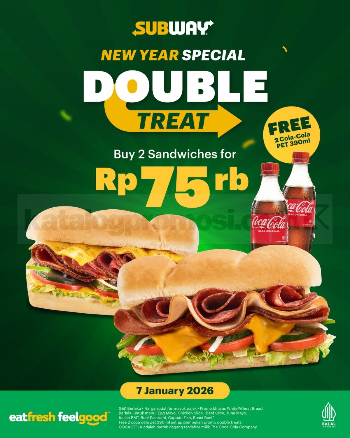 Promo Subway New Year Special Double Treat Rp. 75.000