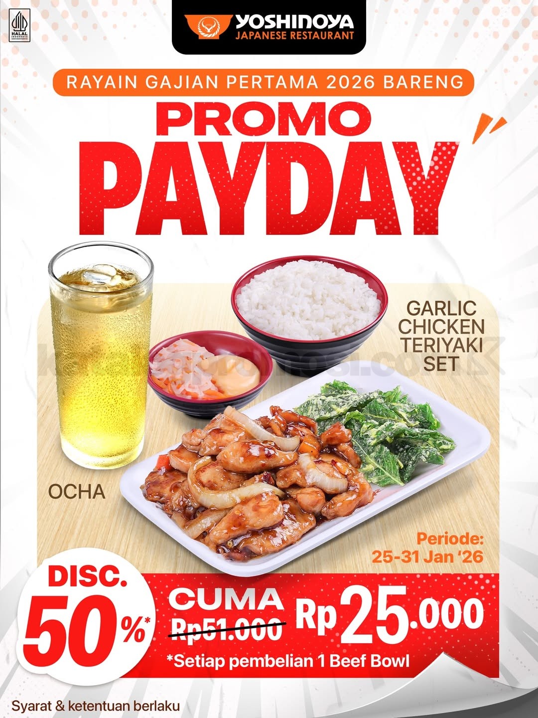 Promo Yoshinoya Payday Diskon 50% Garlic Chicken Teriyaki Set