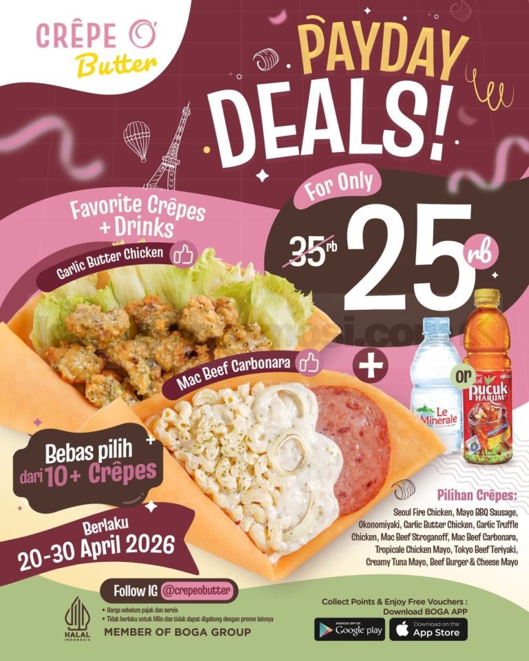 Promo Crêpe O’ Butter Payday Deals Rp.25.000