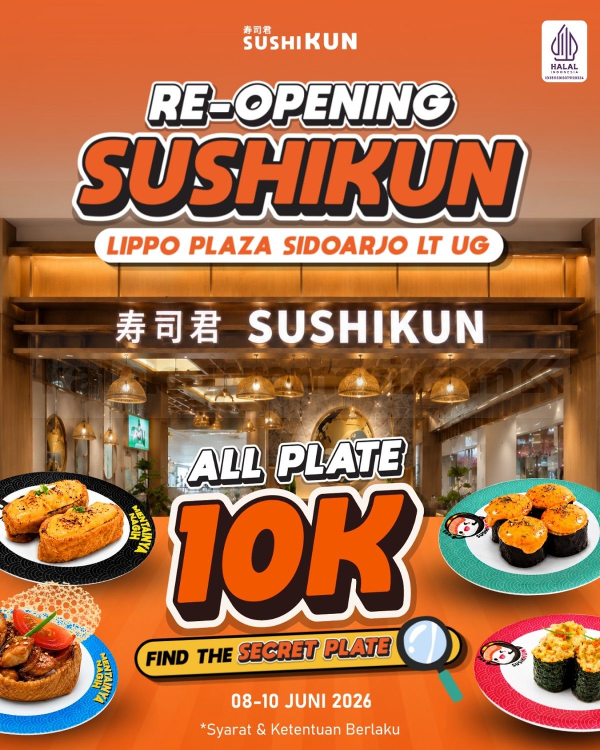 Promo Sushikun Reopening Sidoarjo All Plate Rp. 10.000