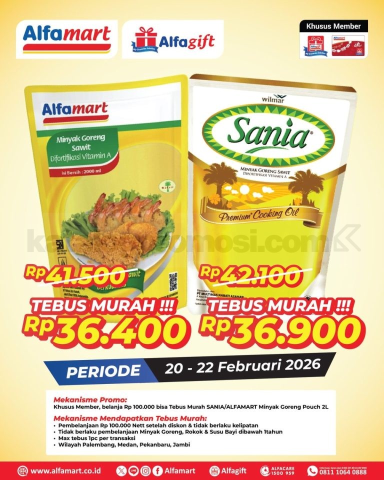 Promo Alfamart Tebus Murah Minyak Goreng 2 Liter 20-22 Februari 2026