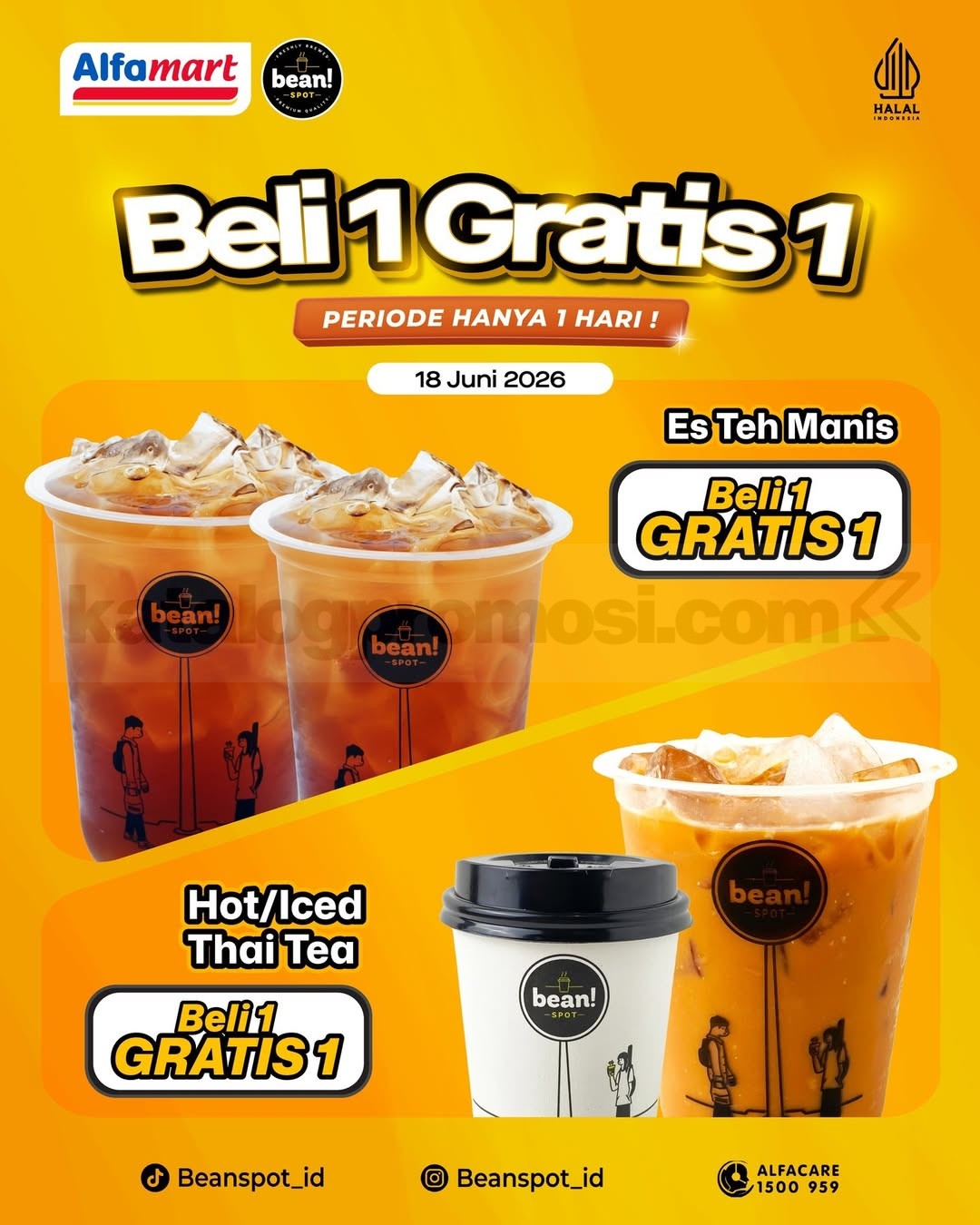 Promo Bean Spot Beli 1 Gratis 1 Es Teh Manis dan Thai Tea