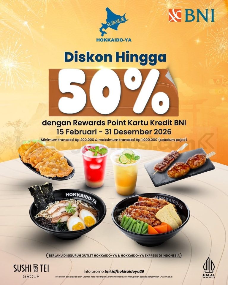 Promo Hokkaido-Ya Diskon 50% pakai BNI Rewards Point