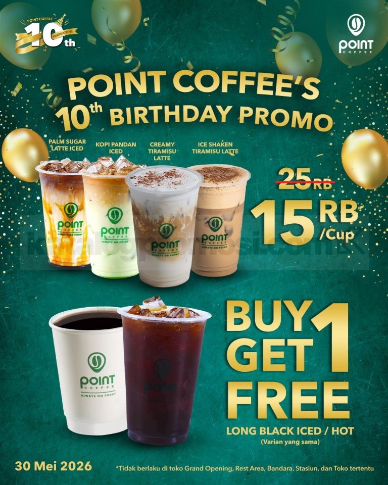 Promo Point Coffee Ulang Tahun ke-10 Beli 1 GRATIS 1