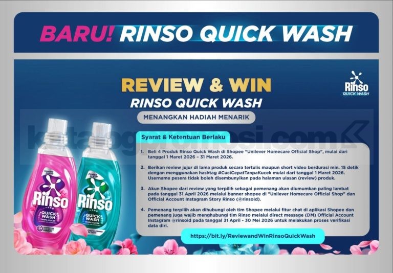 Promo Rinso NEW! Quick Wash Bersih Maksimal Gratis Hadiah