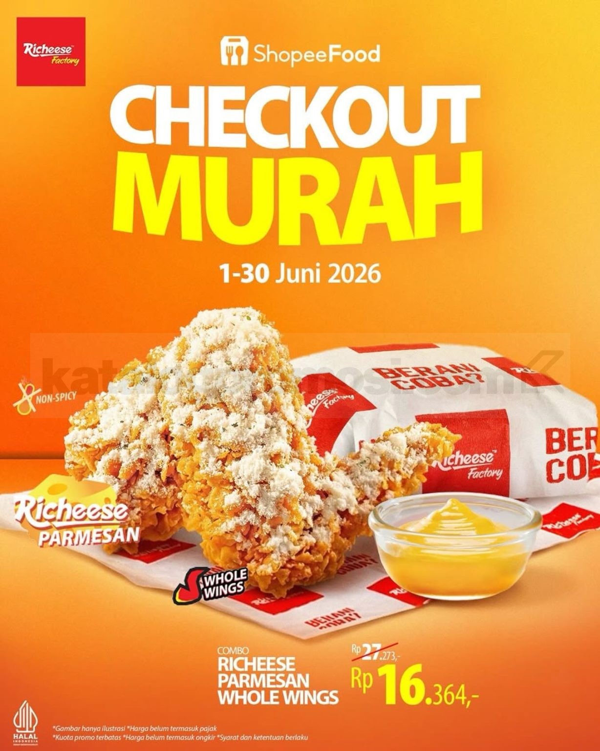 Promo Richeese Factory ShopeeFood Combo Whole Wings Mulai Rp. 16.000