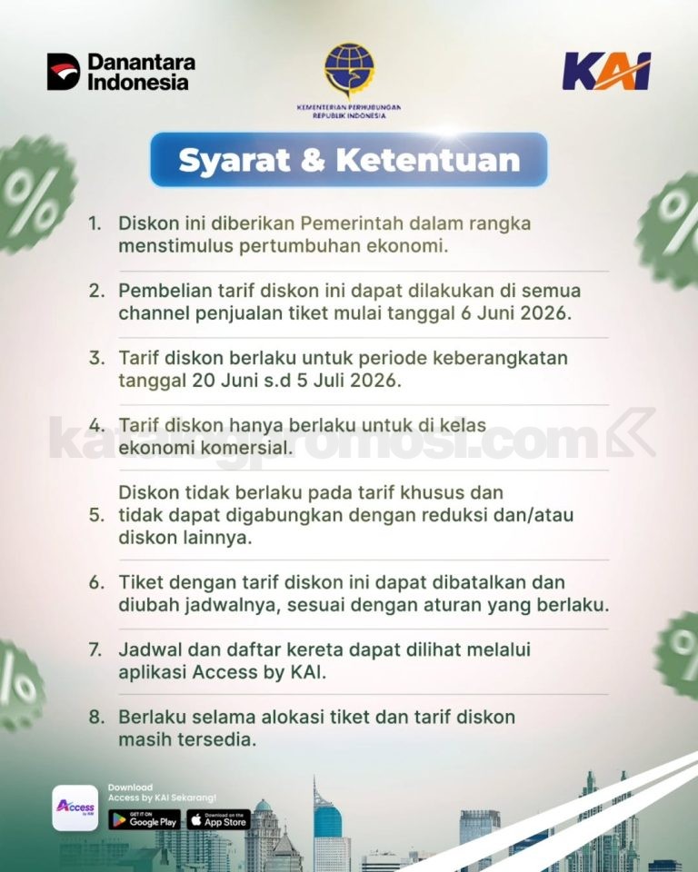 Promo KAI Diskon Tiket Kereta Ekonomi Komersial 30%