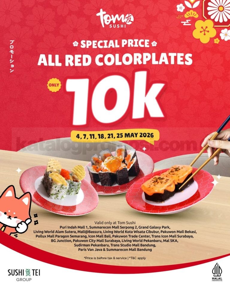 Promo Tom Sushi Red Colorplates Rp. 10.000
