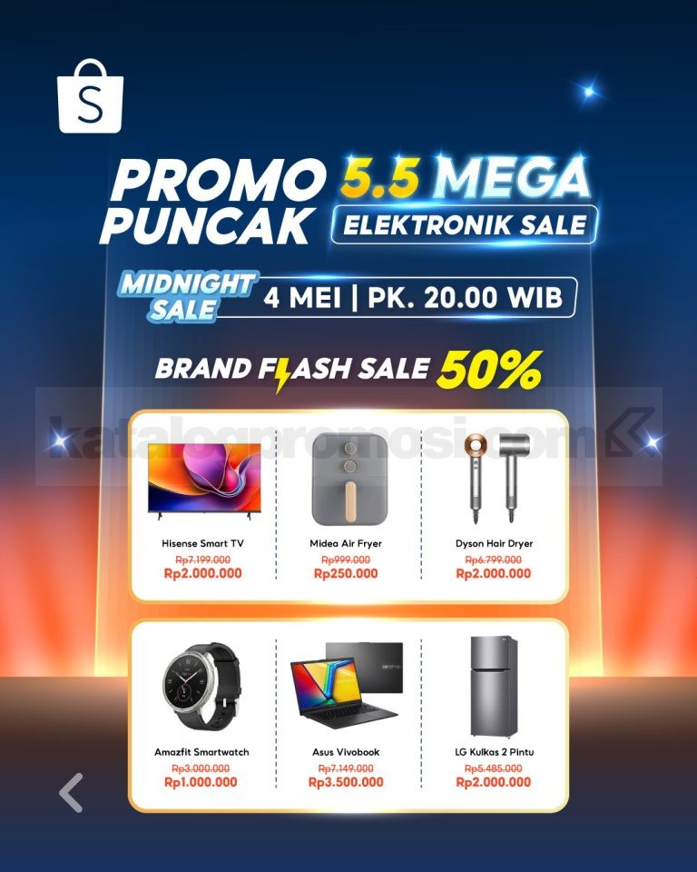 Promo Shopee 5.5 Mega Elektronik Sale Diskon 50%