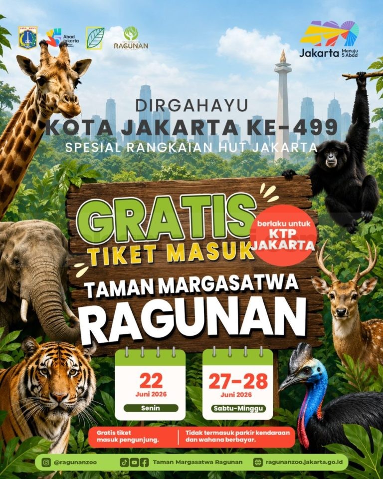 Promo Taman Margasatwa Ragunan HUT Jakarta 499 Gratis Tiket Masuk