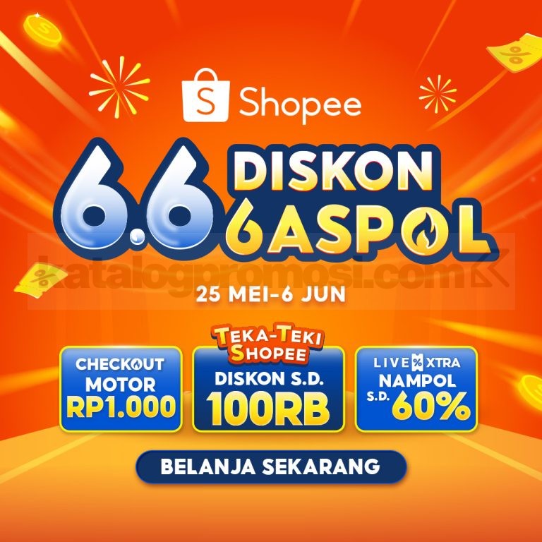 Promo Shopee Puncak 6.6 Diskon 6aspol Motor Rp. 1.000