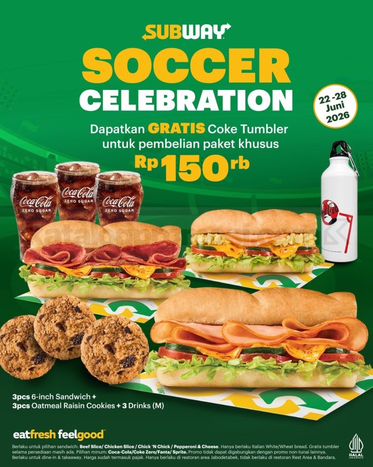Promo Subway Soccer Celebration Bundle Gratis Coke Tumbler