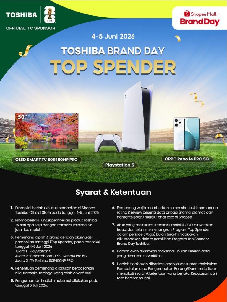 Promo Toshiba Brand Day TV Diskon Hingga 60% Hadiah PS5